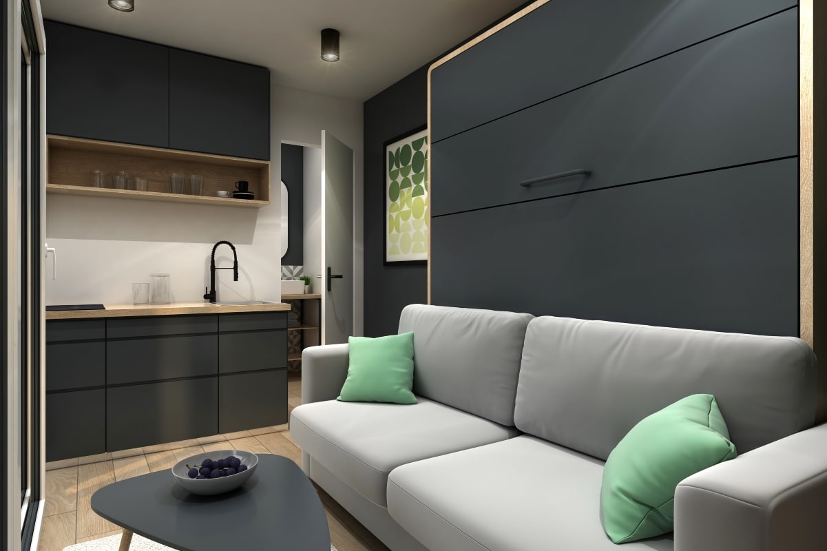 Tiny Home Example: Studio Living Space From A 20ft Container